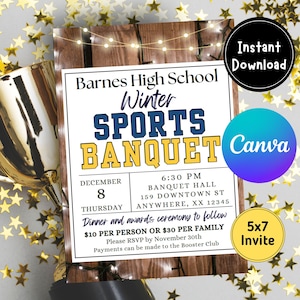 Editable Sports Banquet Invitation Template, All Sports, Team Party ...