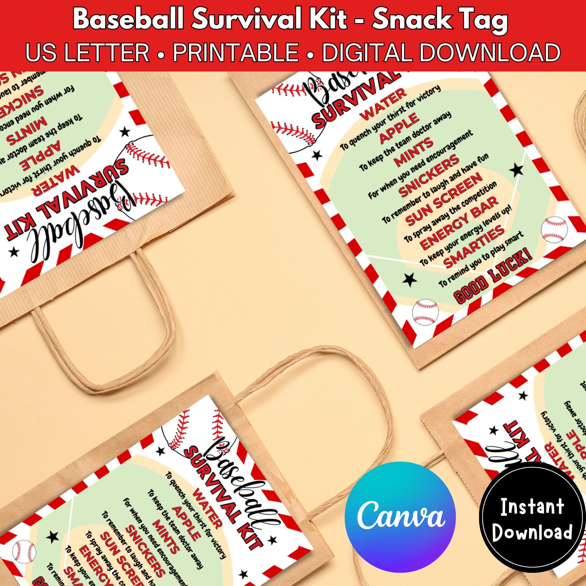 Editable Baseball Survival Kit Gift Tag, Gift Bag Printable, Baseball ...