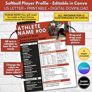 Softball Player Profile, Athlete Profile Sheet, College Recruiting ...
