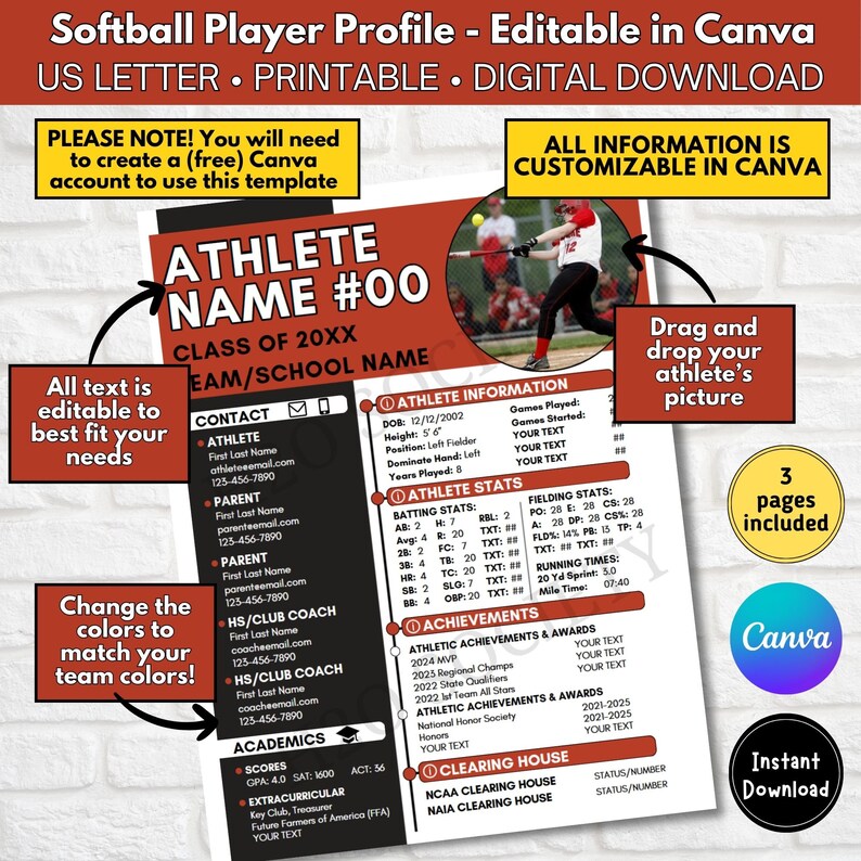 Softball Player Profile, Athlete Profile Sheet, College Recruiting ...