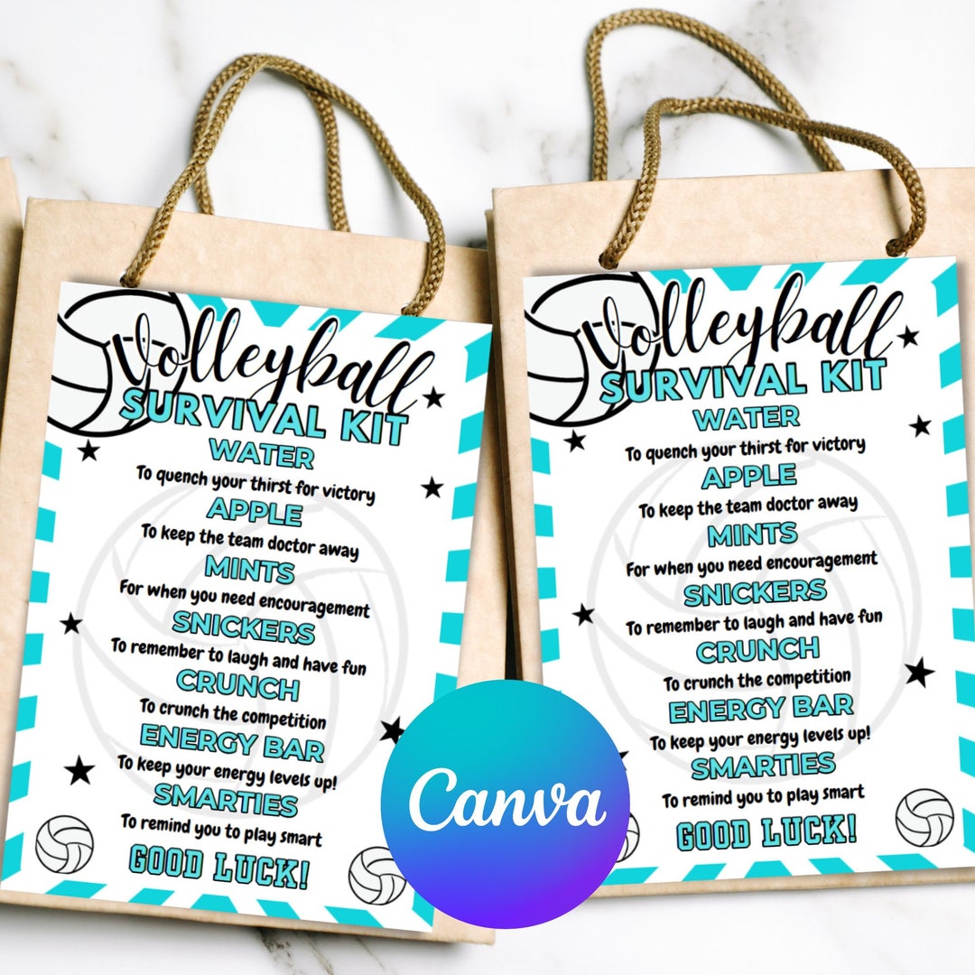Editable Volleyball Survival Kit Gift Tag, Gift Bag Printable ...