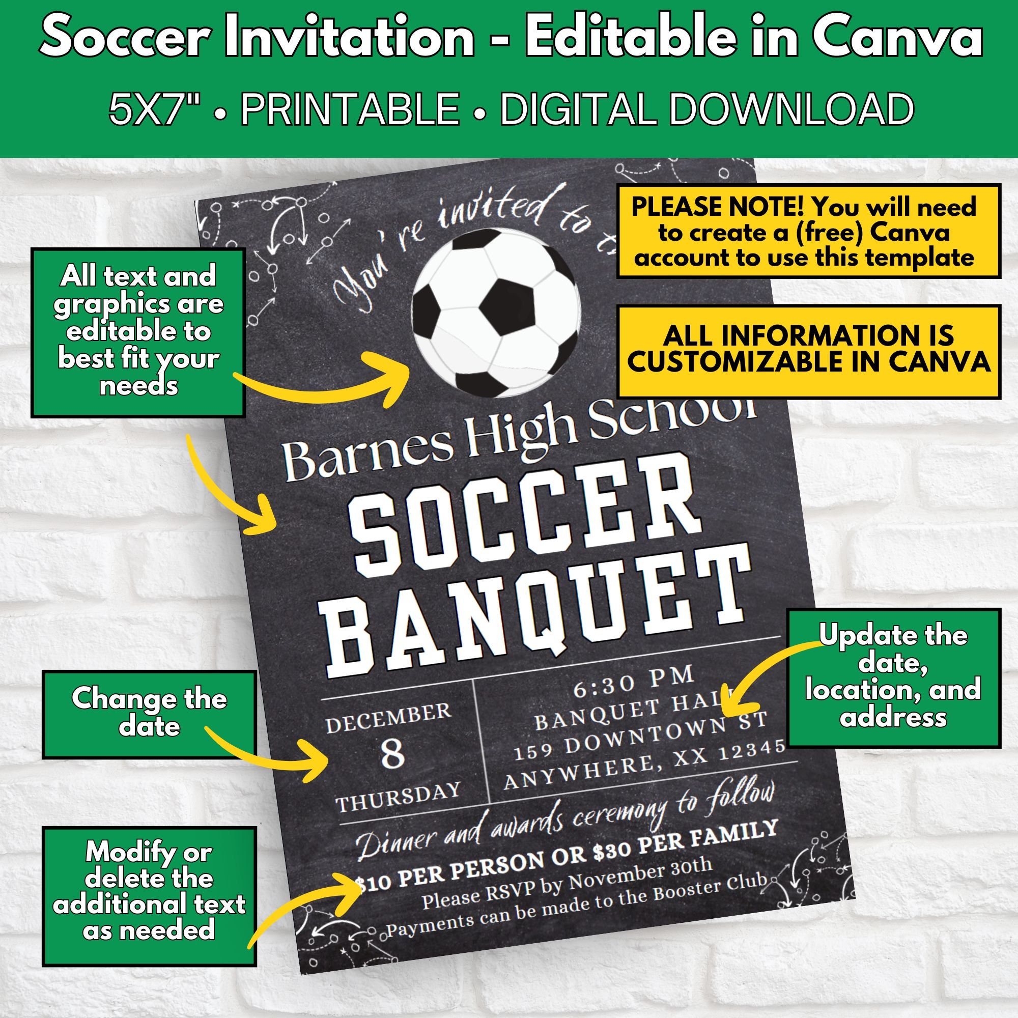 Printable Soccer Team Banquet Invitation, Team Party, End of Season ...