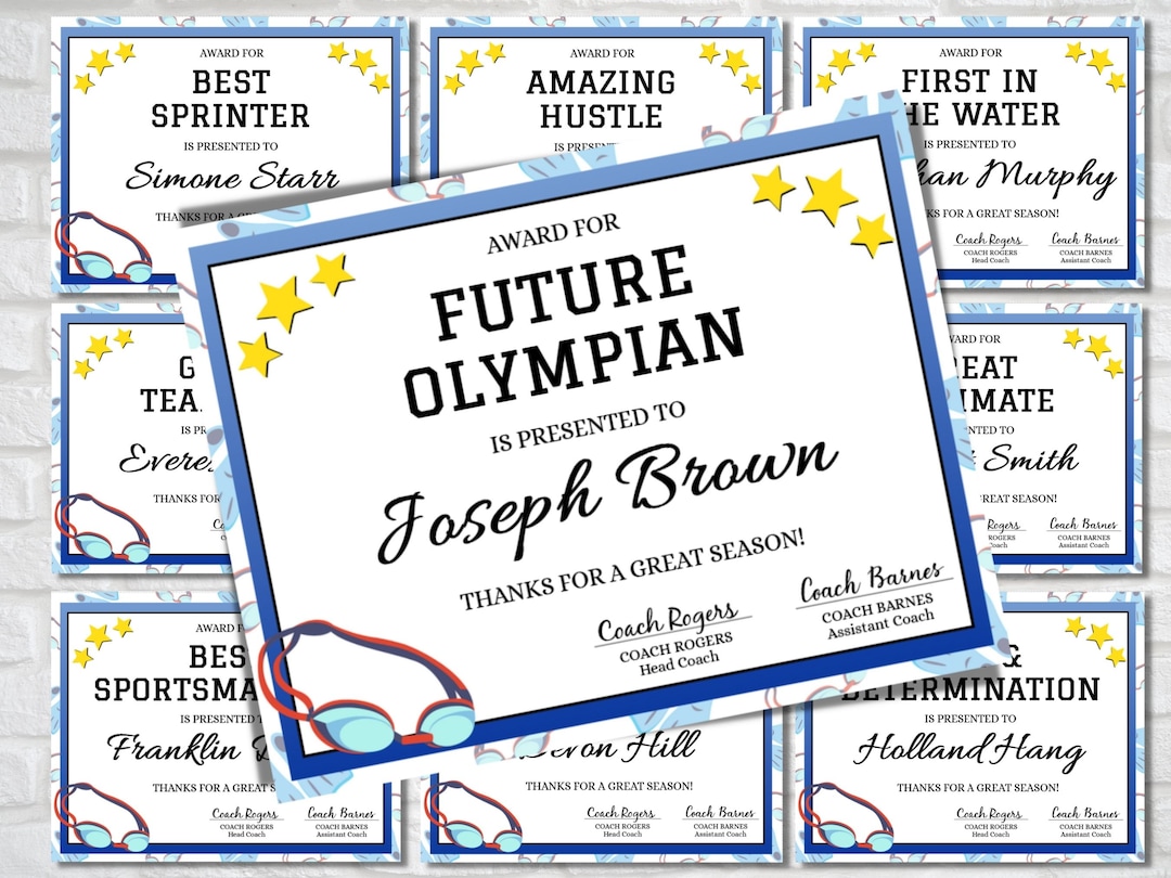 Editable Swimming Award Certificates, Award Ceremony Certificates, End ...