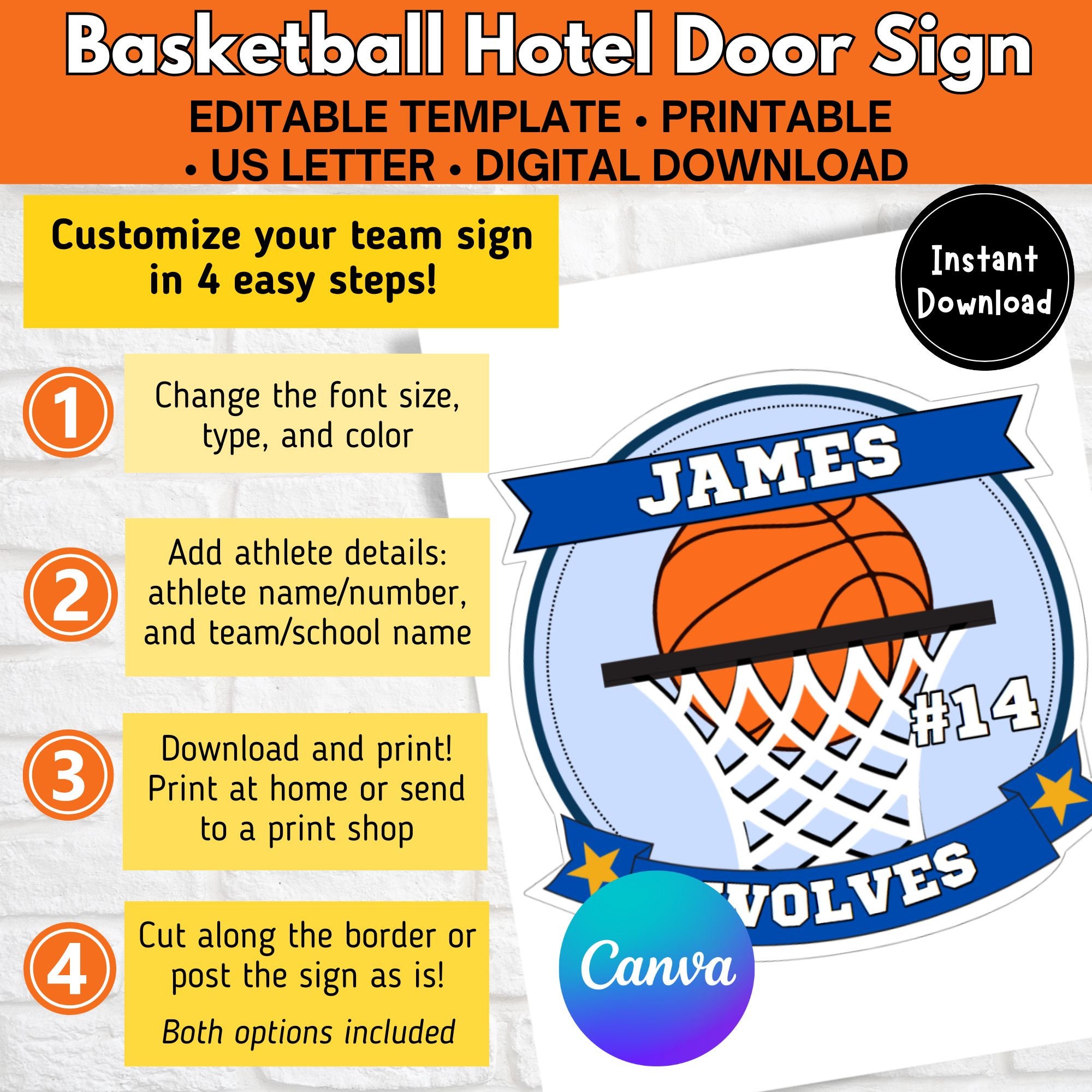 Basketball Door Sign, Canva Template, Locker Decoration, Basketball Tag ...