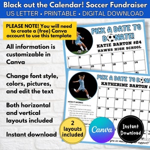 Editable Soccer Calendar Fundraiser Template, Pick a Date to Donate ...