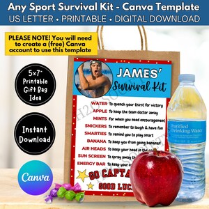 Editable Team Survival Kit Gift Tag, All Sports, Gift Bag Printable ...
