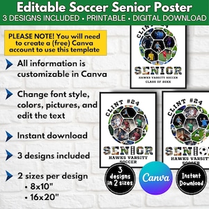 Soccer Photo Collage, Senior Poster, Senior Night Graduation Gift ...