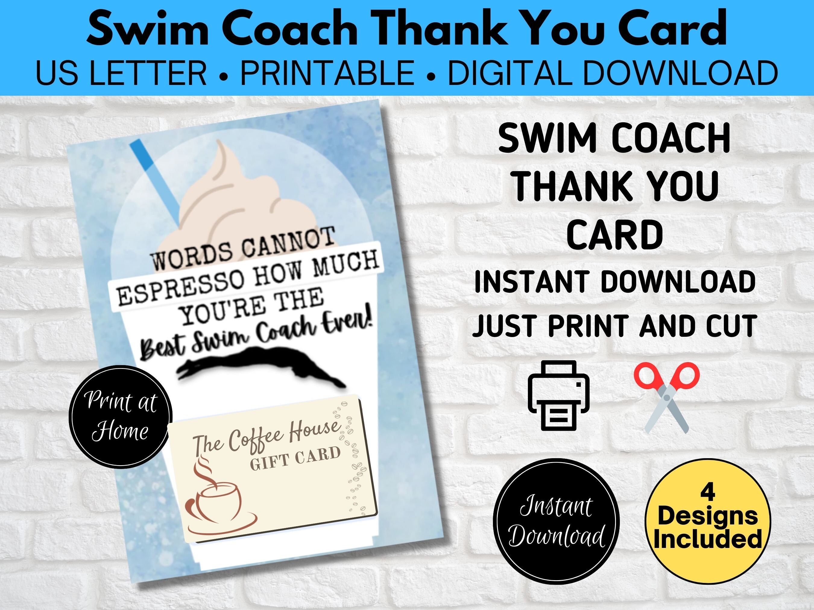 Swim Coach Gift, Swim Coach Thank You Card, Coach Appreciation Card ...