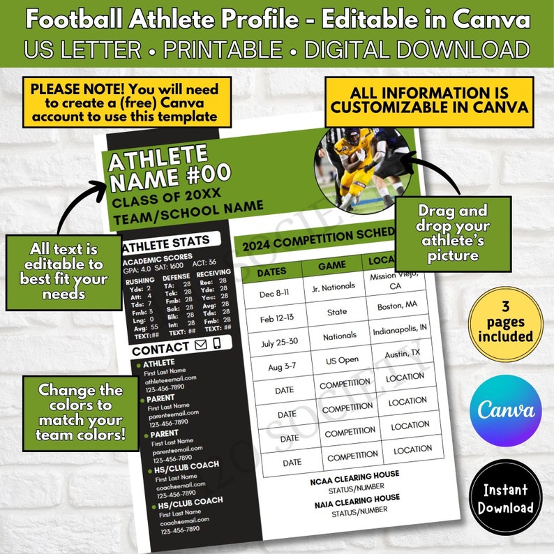 Football Player Profile, Athlete Profile Sheet, College Recruiting ...