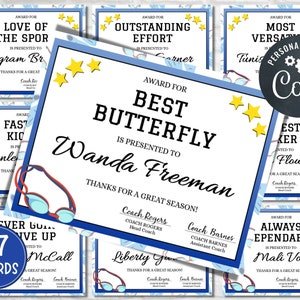Editable Swimming Award Certificates, Award Ceremony Certificates, End ...