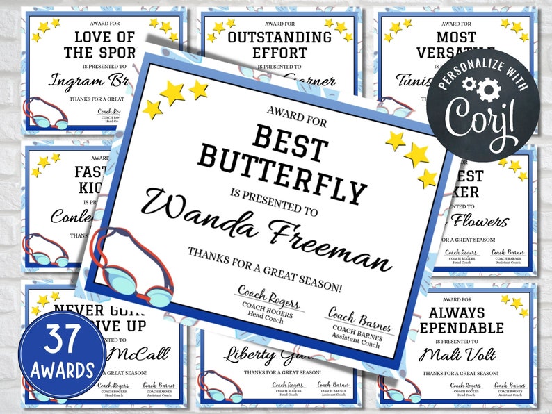 Editable Swimming Award Certificates, Award Ceremony Certificates, End ...