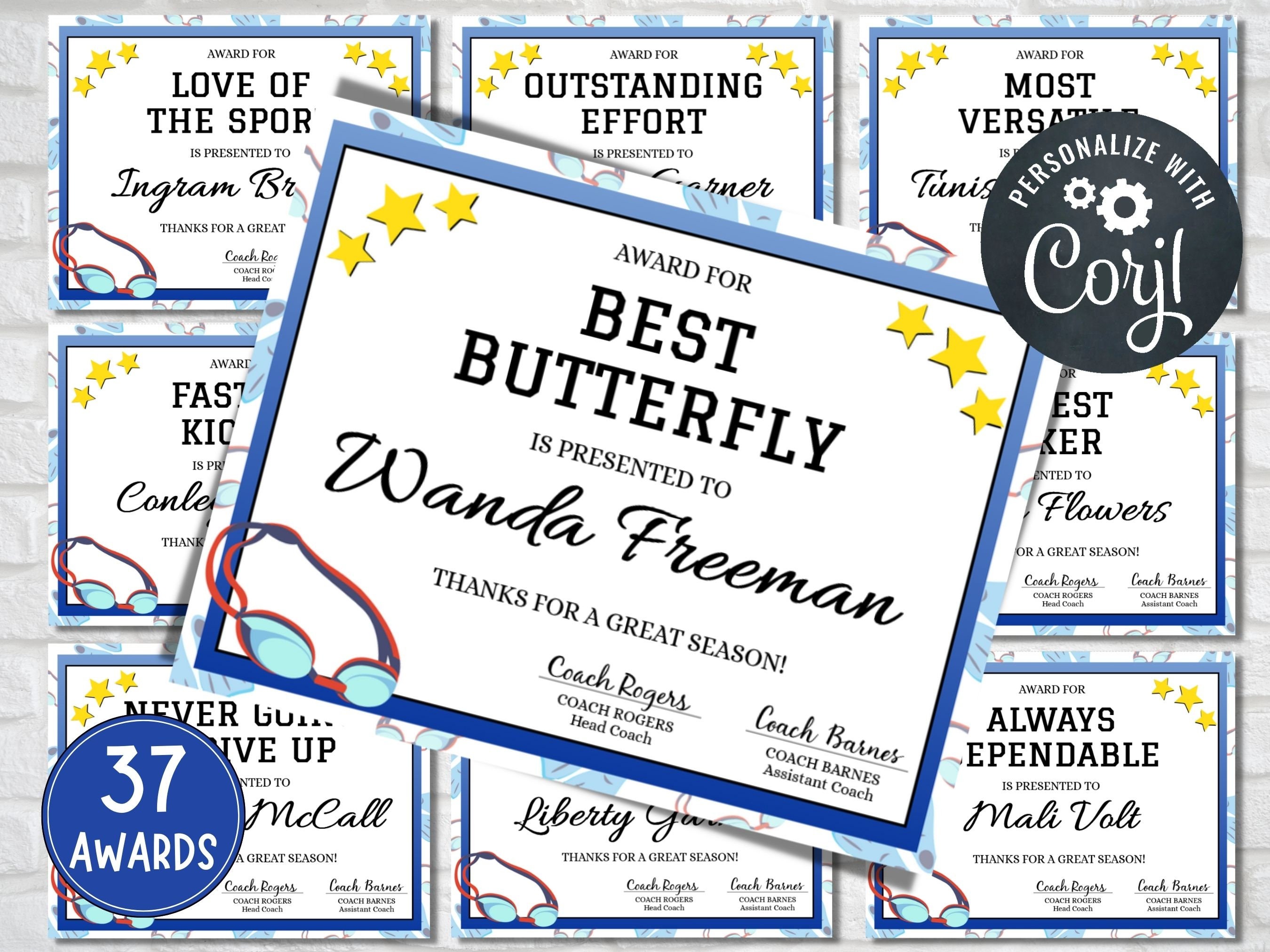 Editable Swimming Award Certificates, Award Ceremony Certificates, End ...