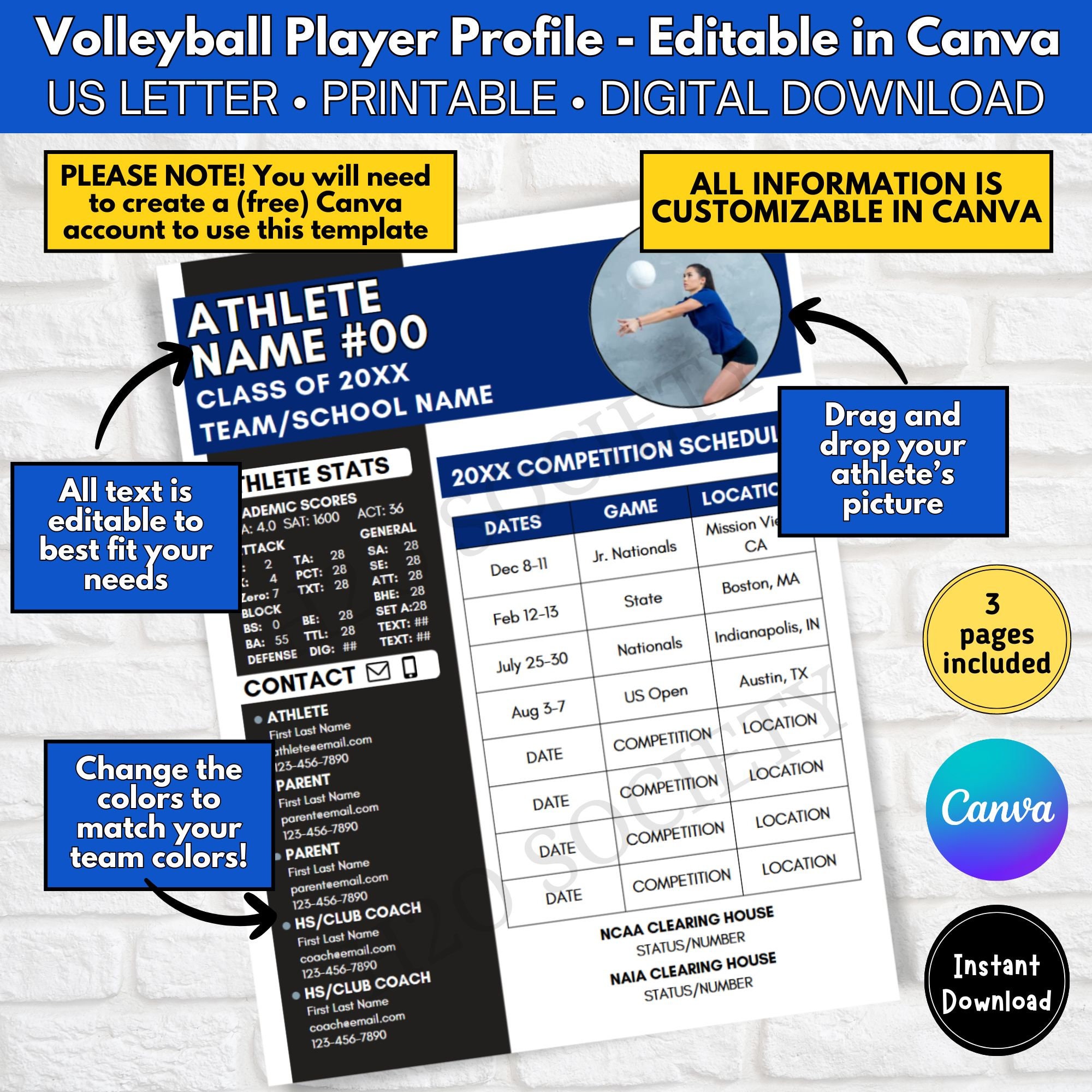 Volleyball Player Profile, Athlete Profile Sheet, College Recruiting ...