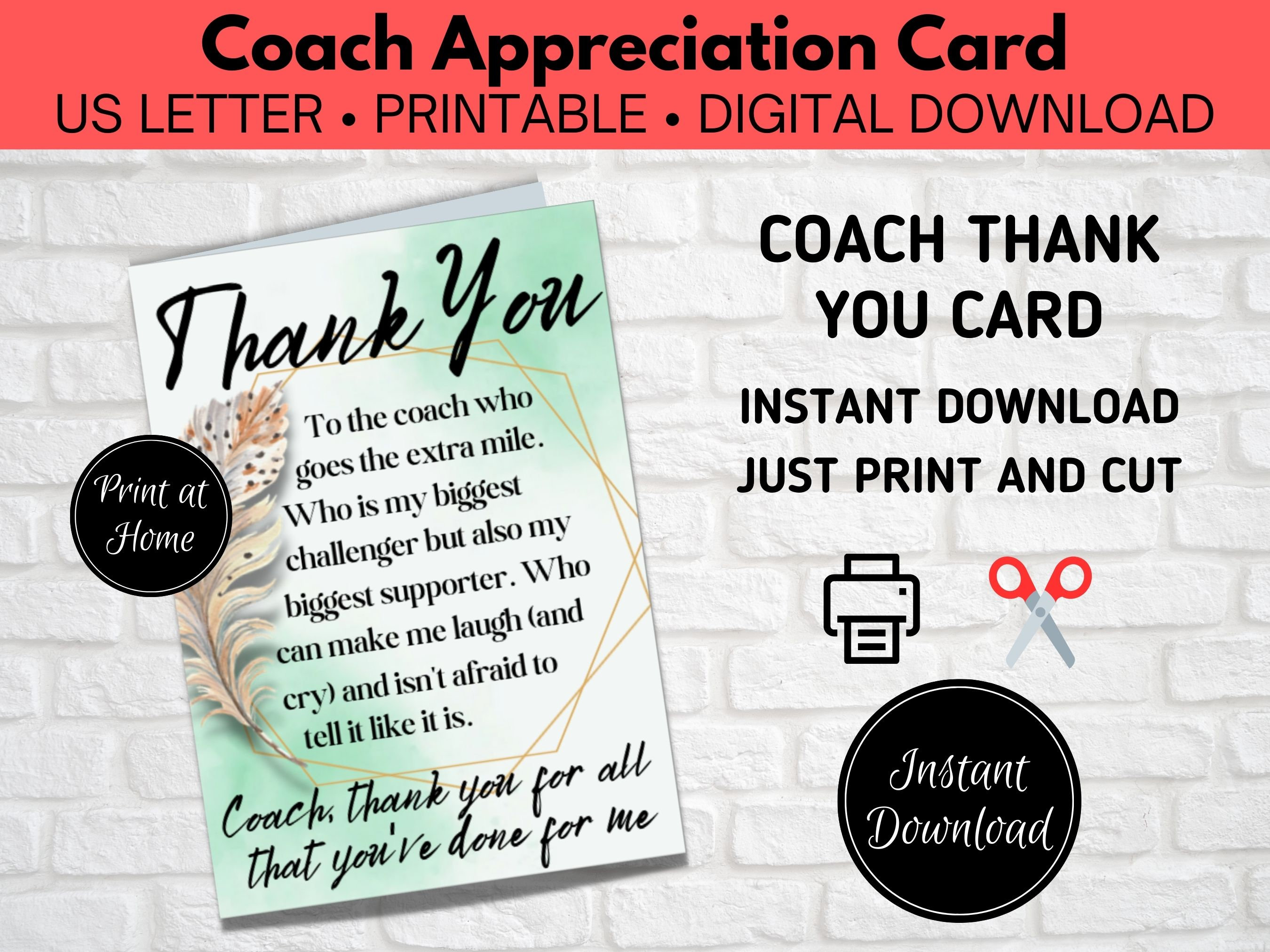 Coach Thank You Card, Coach Appreciation Card, Printable Coach Thank ...
