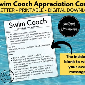 Swim Coach Thank You Card, Swim Coach Gift, Coach Appreciation Card ...