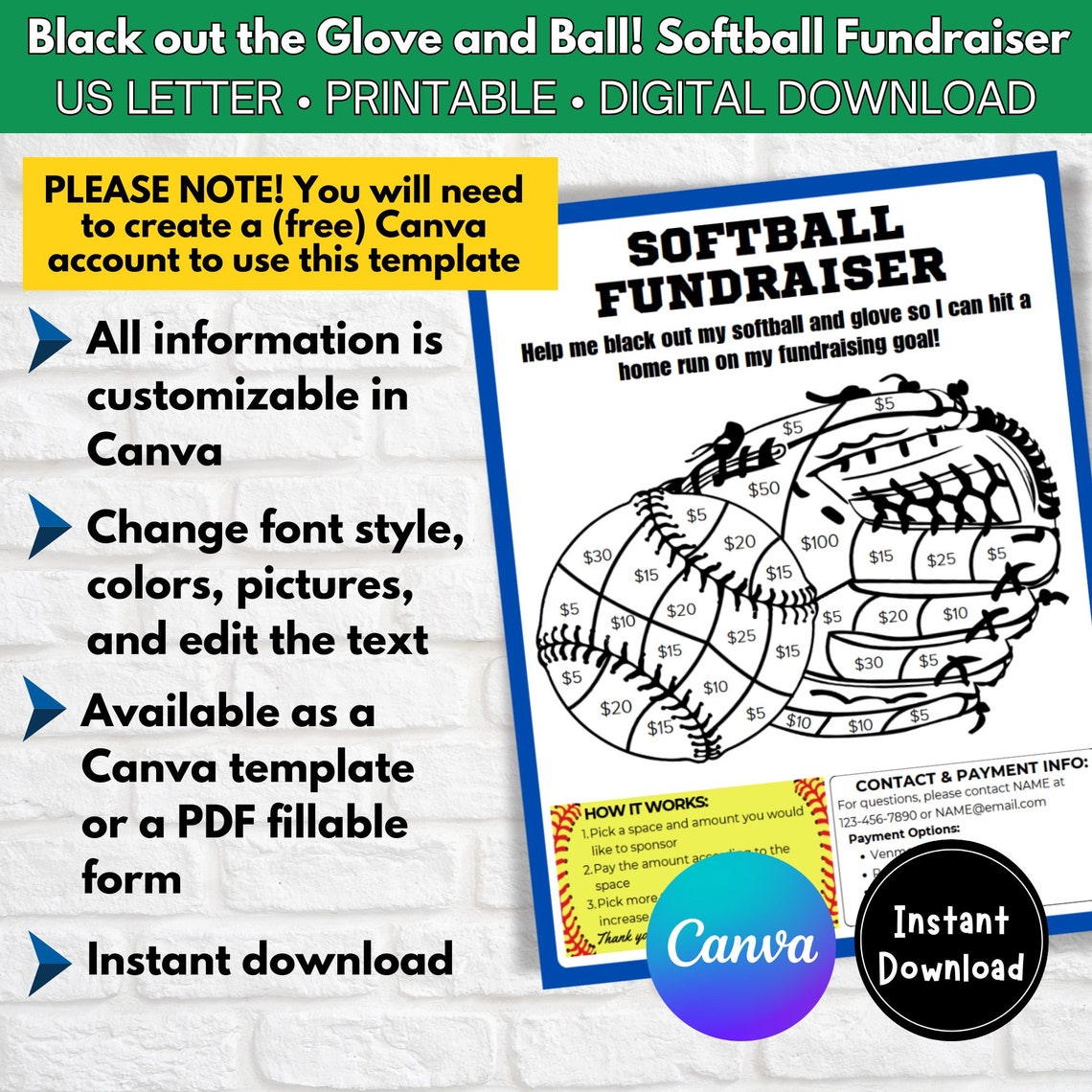 Softball Fundraiser Template, Color My Softball, Fundraiser Flyer, Team ...