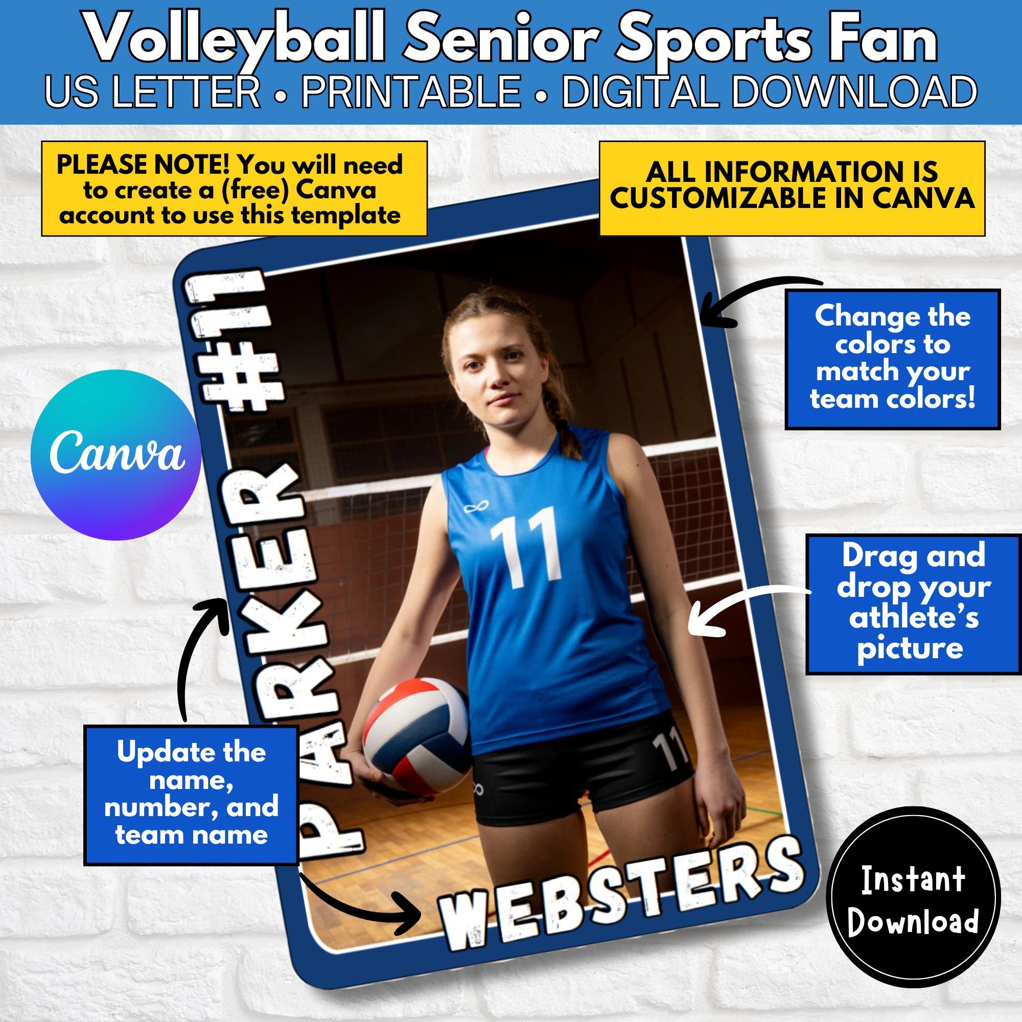 Editable Volleyball Poster, Senior Fan, Volleyball Gift, Senior Night ...