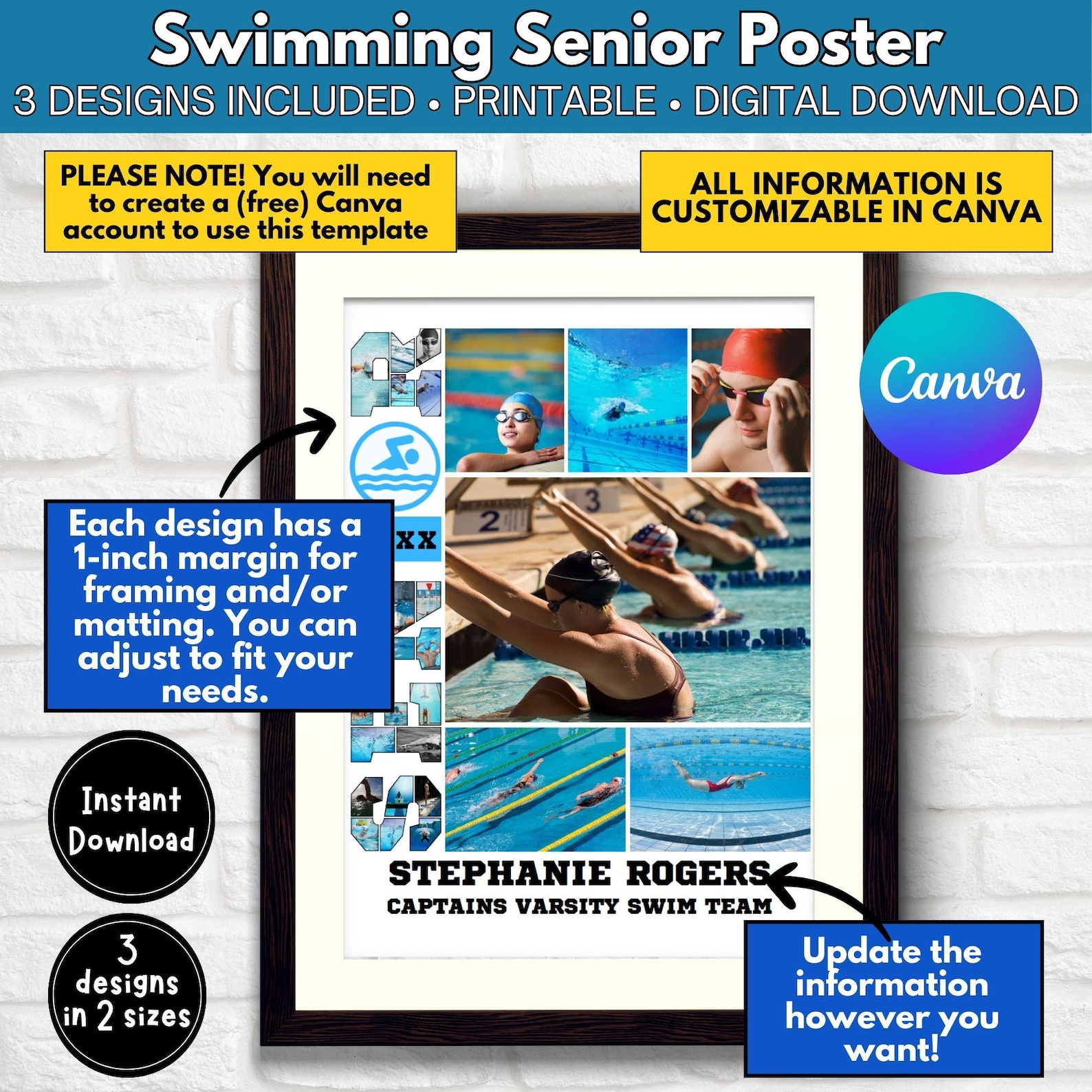 Swimmer Photo Collage, Senior Poster, Senior Night Graduation Gift ...