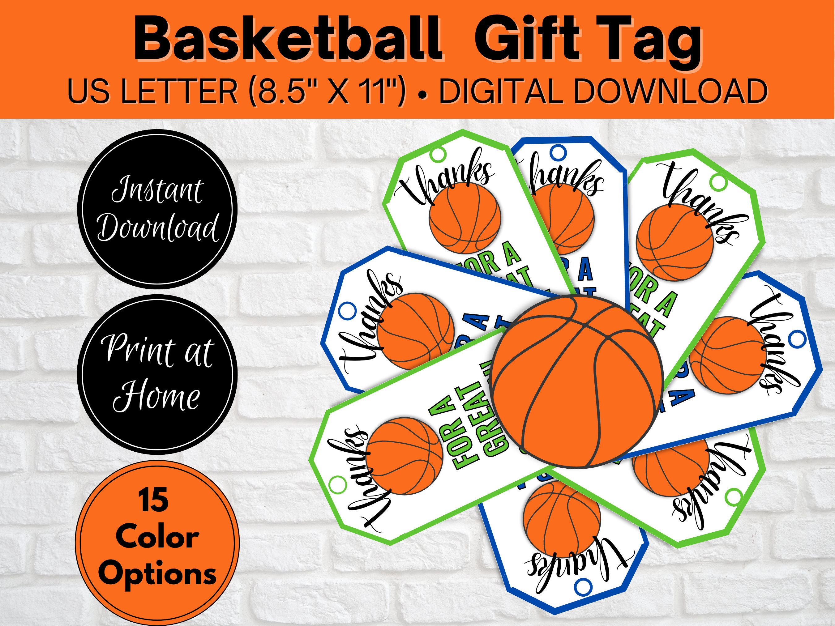 Basketball Gift Tags, Printable Sports Thank You Tag, Basketball End of ...