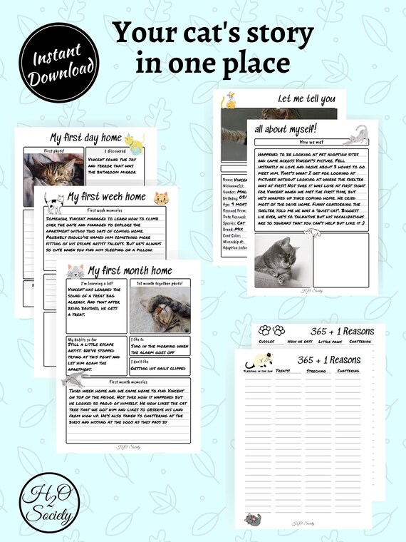 Paper Vet Records Cat Journal Cat Tracker Digital Download Your ...