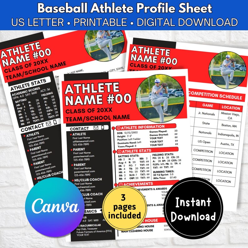 Baseball Player Profile, Athlete Profile Sheet, College Recruiting ...