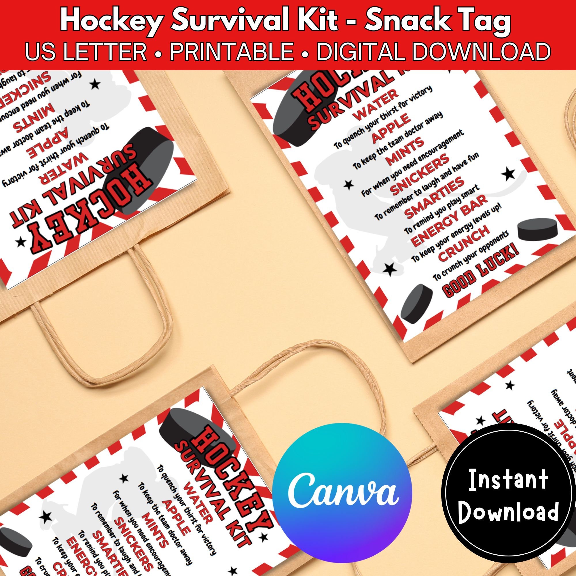 Editable Hockey Survival Kit Gift Tag, Gift Bag Printable, Hockey Gift ...
