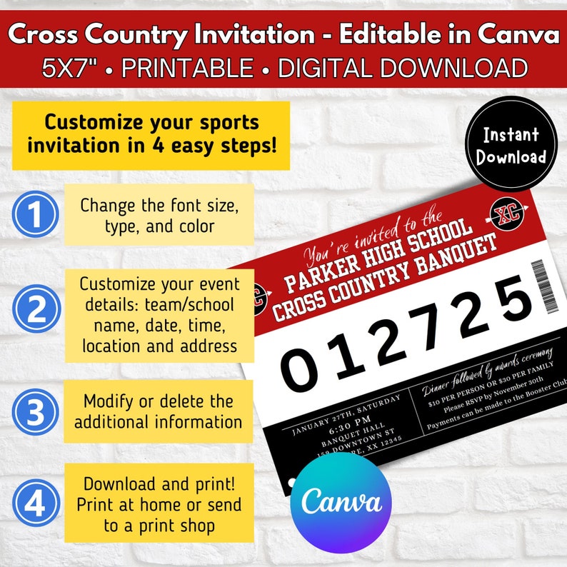 Printable Cross Country Team Banquet Invitation, Team Party, End of ...