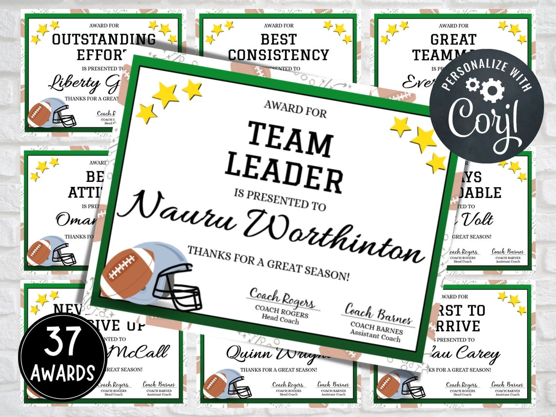 Editable Football Award Certificates, Award Ceremony Certificates, End ...