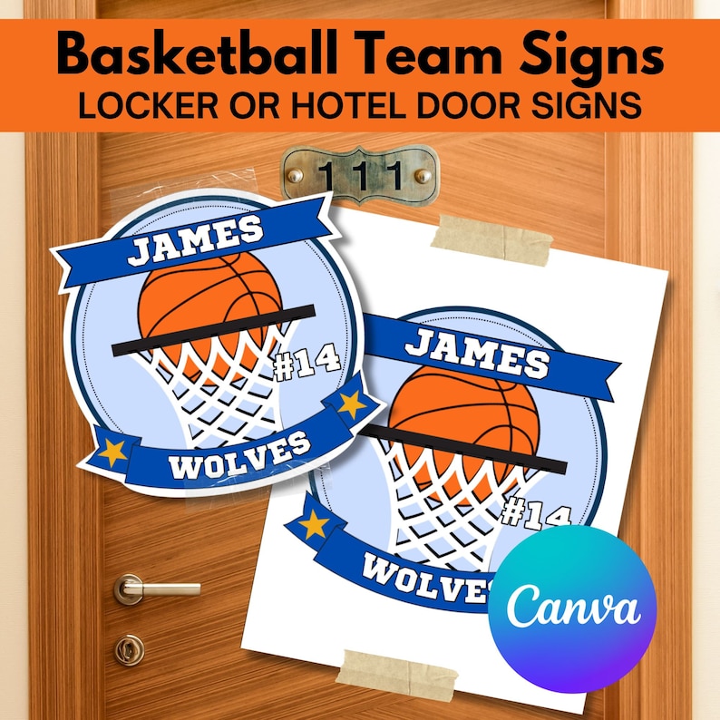 Basketball Door Sign, Canva Template, Locker Decoration, Basketball Tag ...