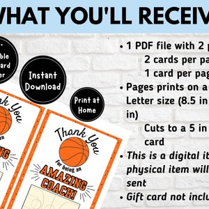 Basketball Coach Thank You Card, Gift Card Holder, Coach Appreciation ...