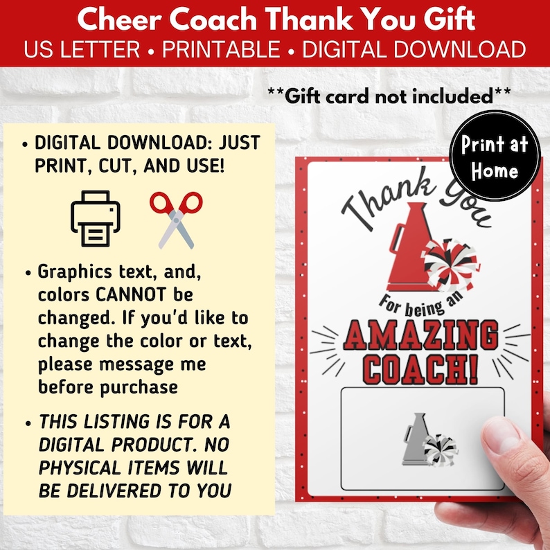 Cheer Coach Thank You Card, Gift Card Holder, Coach Appreciation, Cheer ...