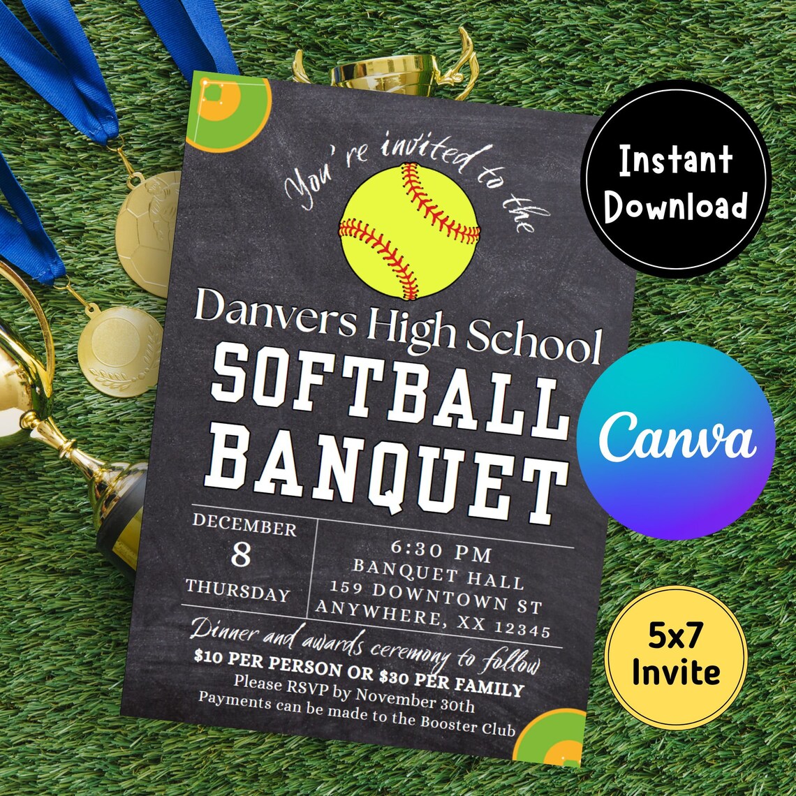 Editable Softball Invitation Template, Team Party, End of Season, Sports Banquet, Senior Night ...