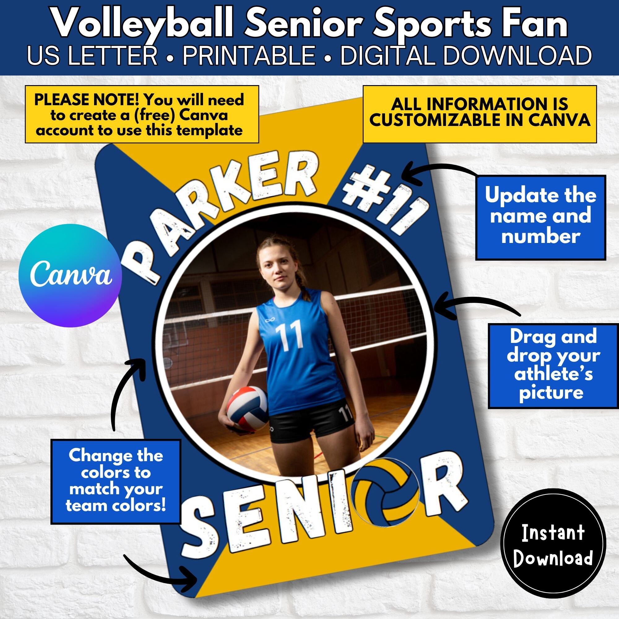 Editable Volleyball Poster, Senior Fan, Volleyball Gift, Senior Night ...