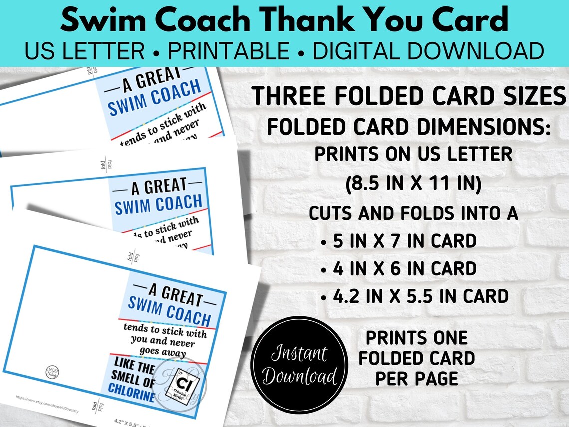 Swim Coach Thank You Card, Swim Coach Gift Idea, Coach Appreciation ...
