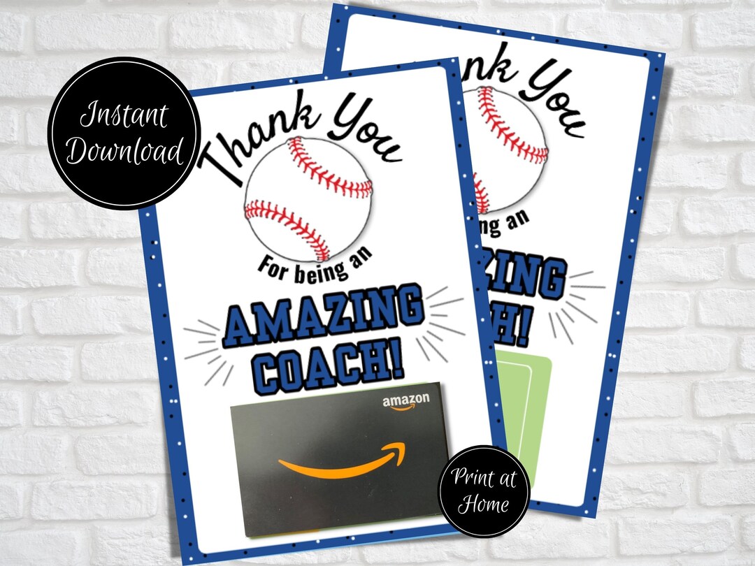 Baseball Coach Thank You Card, Gift Card Holder, Coach Appreciation ...