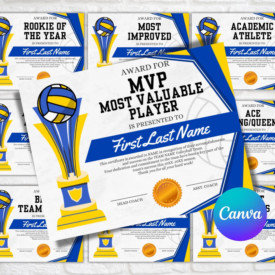 Editable Volleyball Award Certificates, Canva Template, Certificate ...