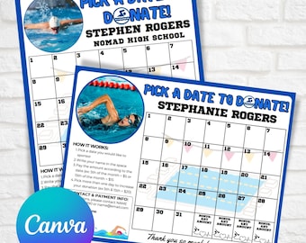 Swim Team Fundraiser Digital Pick a Date to Donate Calendar - Etsy