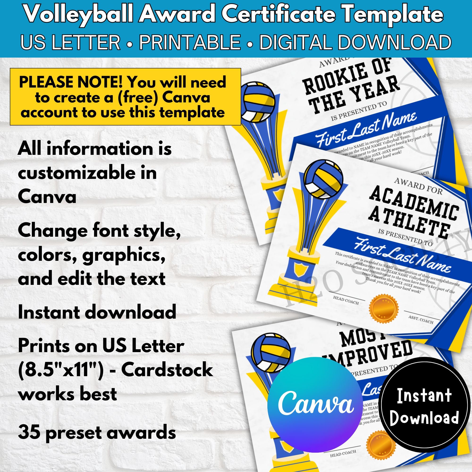 Editable Volleyball Award Certificates, Canva Template, Certificate ...