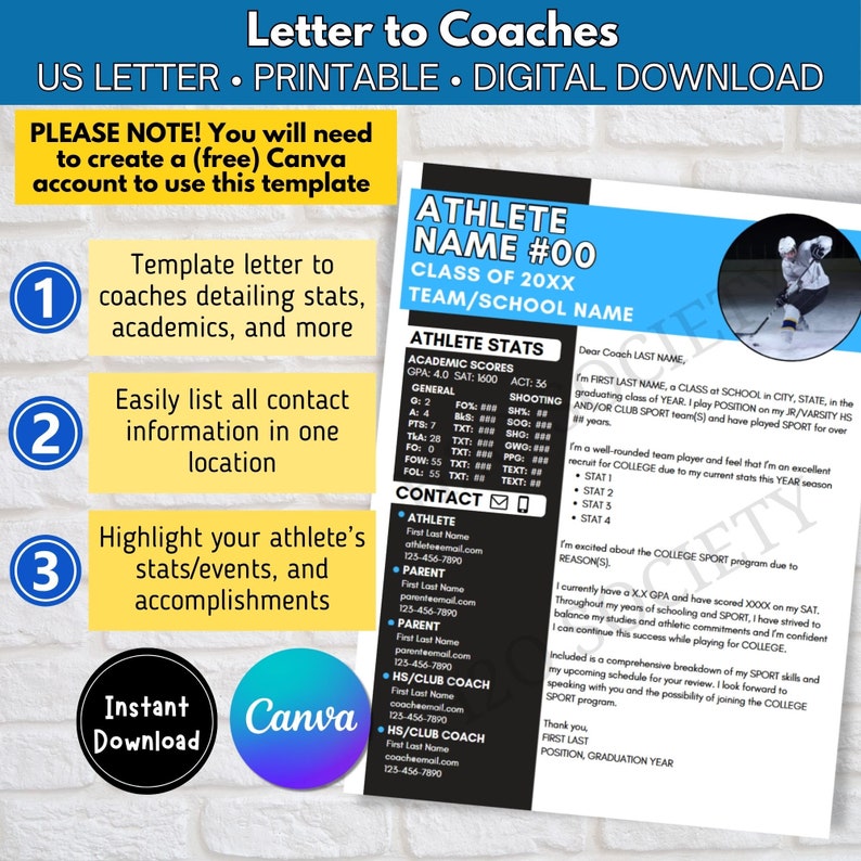 Hockey Player Profile Template, Athlete Profile Sheet, College ...