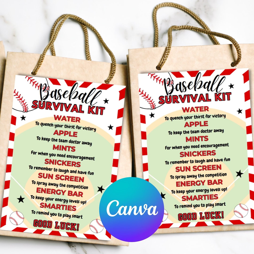 Editable Baseball Survival Kit Gift Tag, Gift Bag Printable, Baseball ...