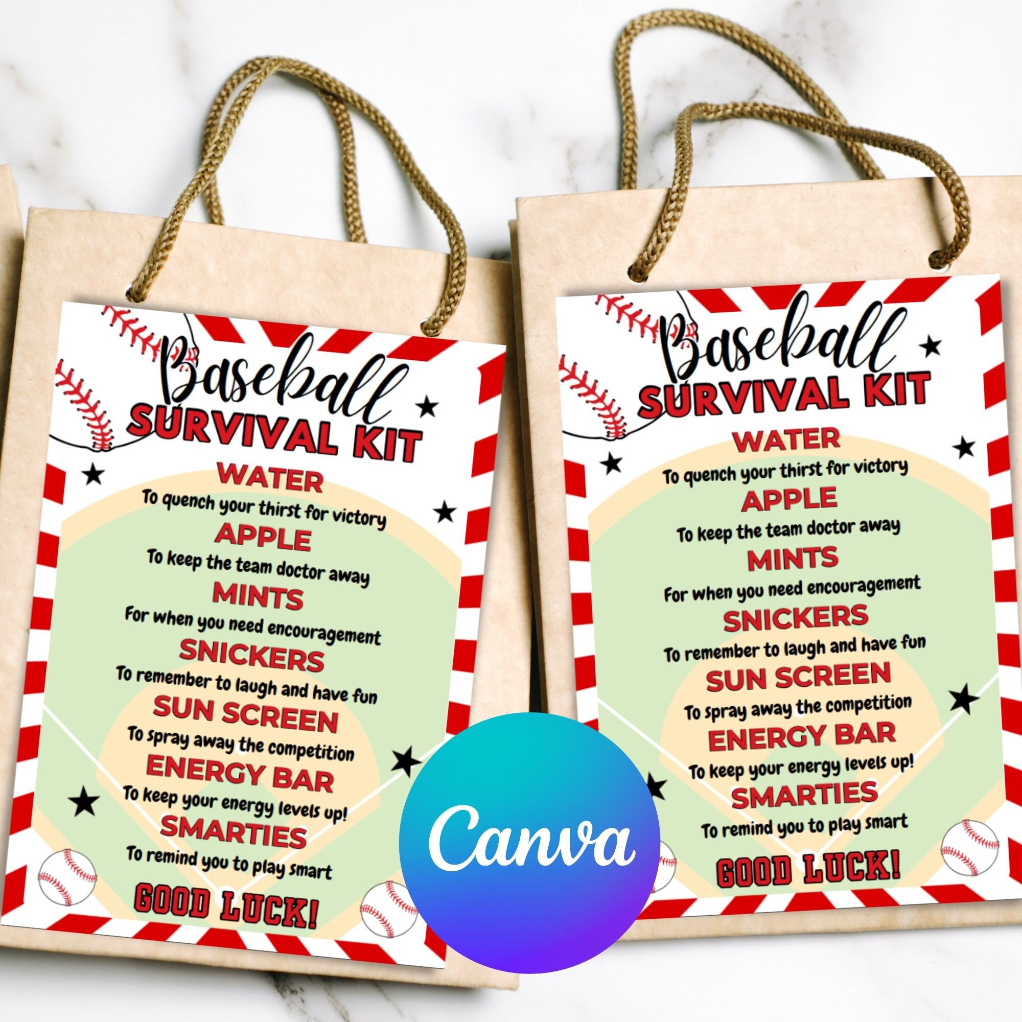 Editable Baseball Survival Kit Gift Tag, Gift Bag Printable, Baseball ...