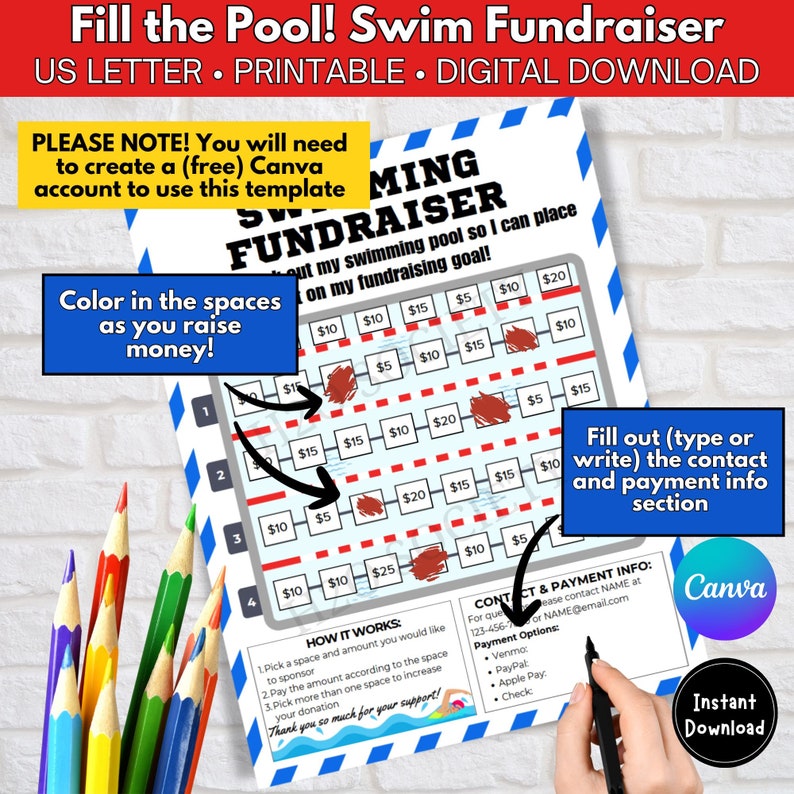 Swim Fundraiser, Color My Pool, Fundraiser Flyer, Team Fundraiser, Swim ...