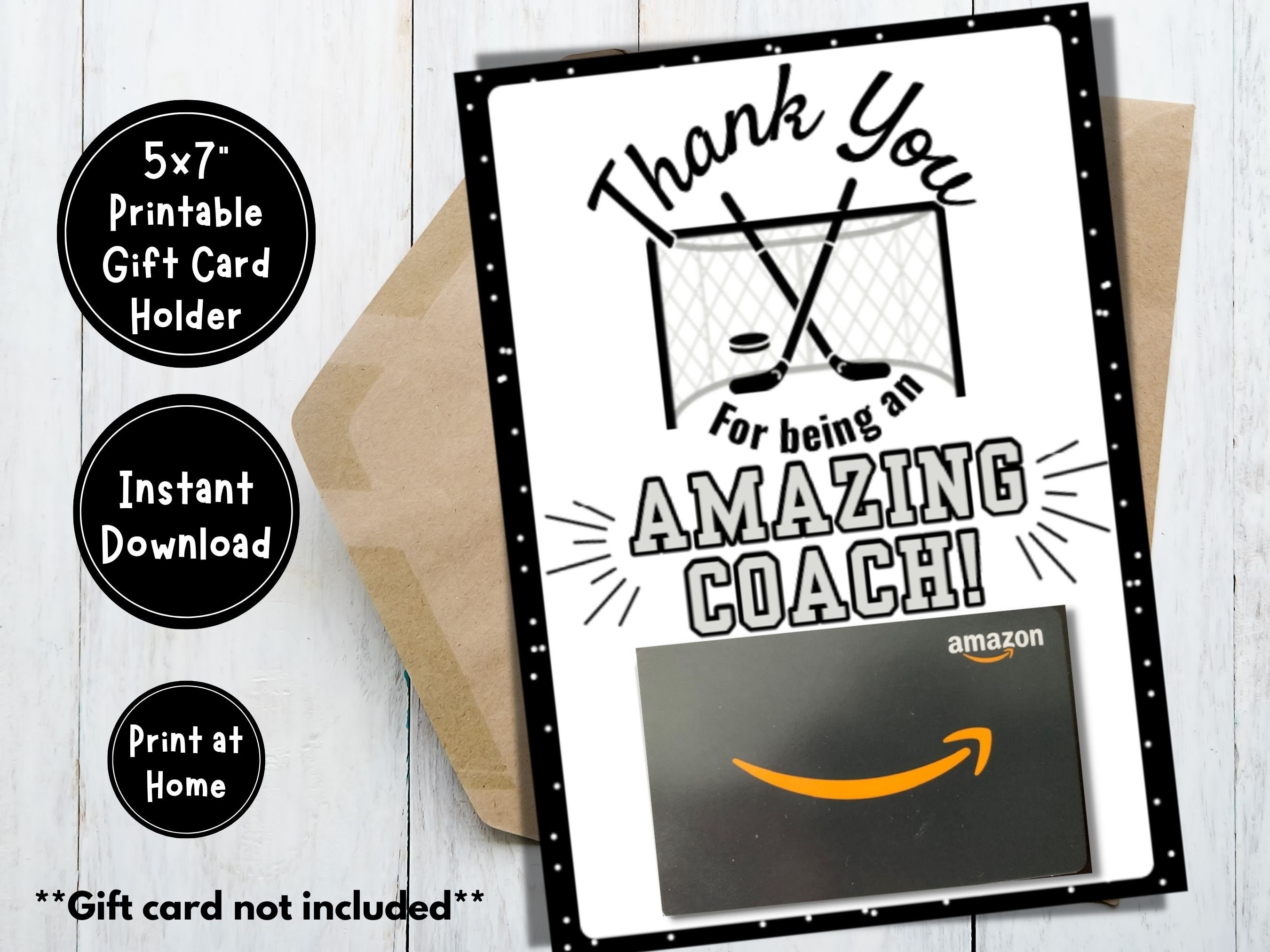 Hockey Coach Thank You Card, Gift Card Holder, Coach Appreciation ...