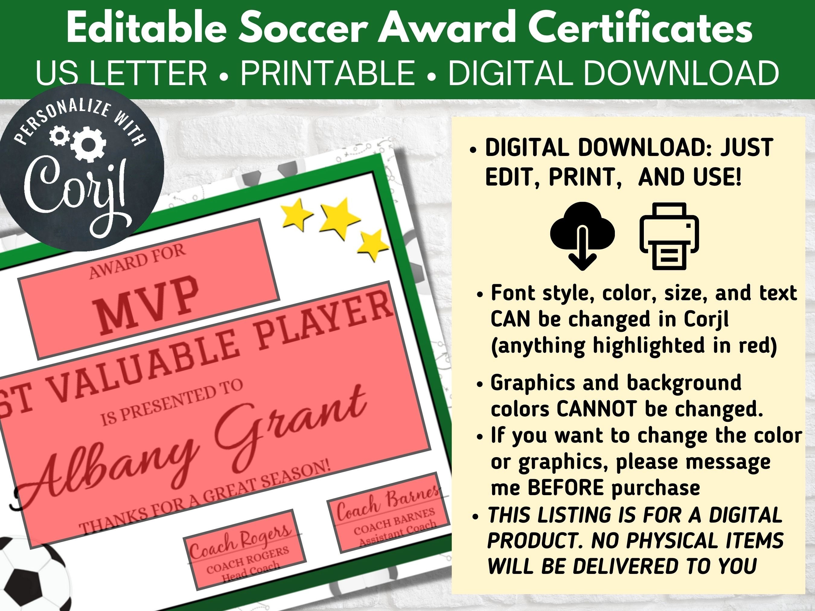 Editable Soccer Award Certificates, Award Ceremony Certificates, End of ...