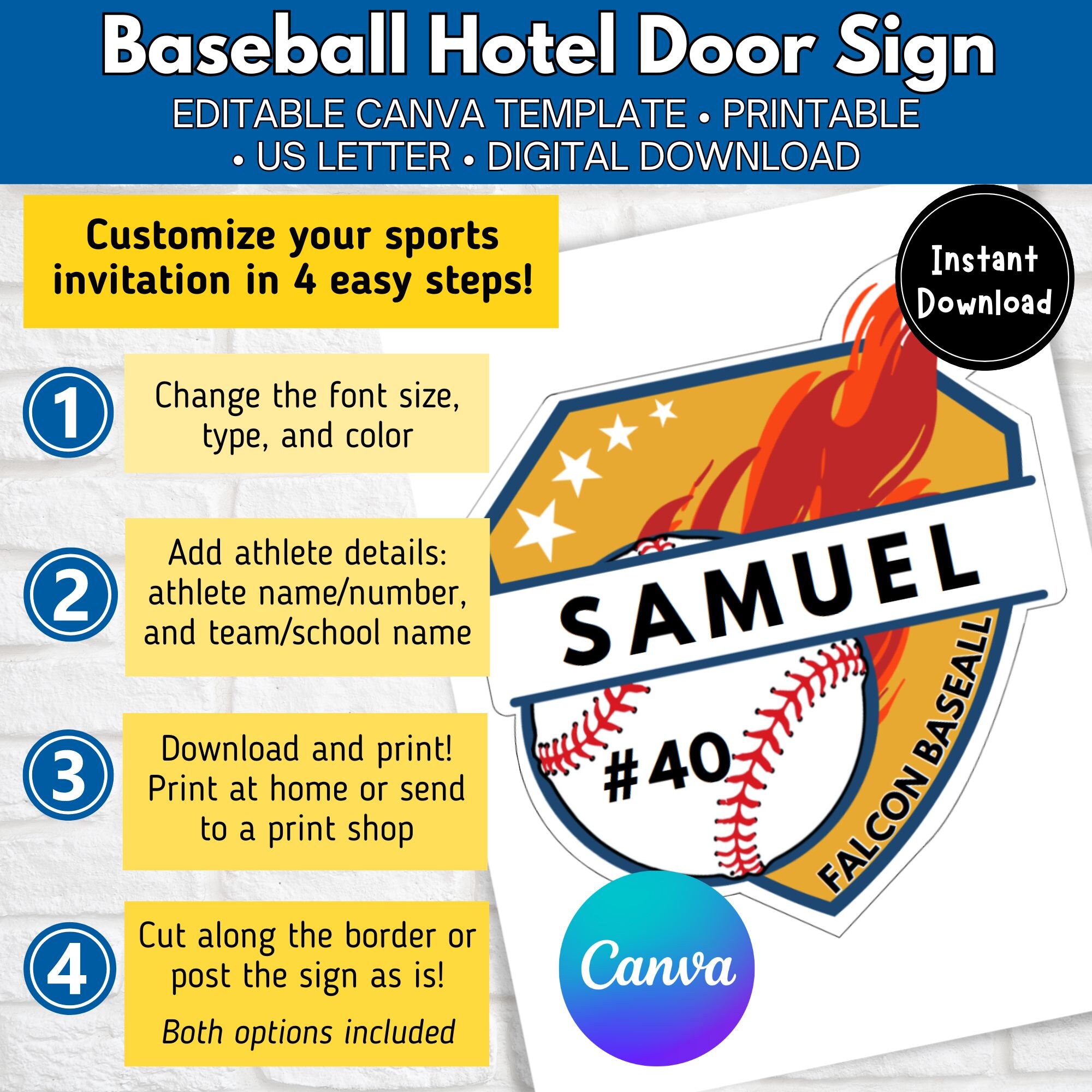 Baseball Door Sign, Canva Template, Locker Decoration, Baseball Tags ...