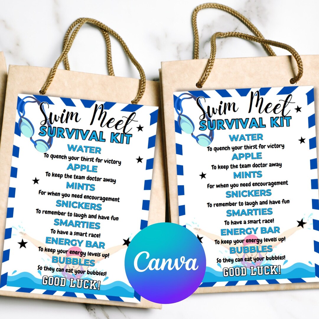Editable Swim Team Survival Kit Gift Tag, Gift Bag Printable, Swim Gift ...