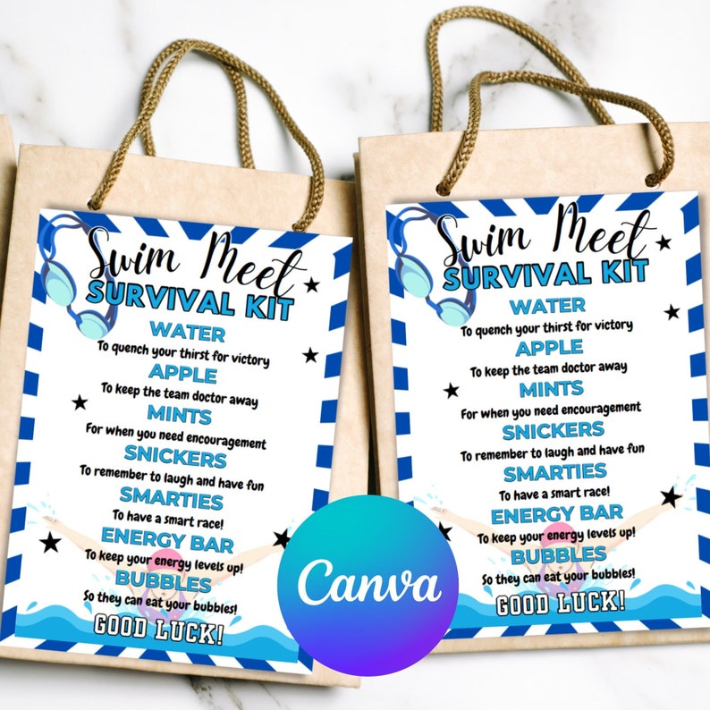 Editable Swim Team Survival Kit Gift Tag, Gift Bag Printable, Swim Gift ...