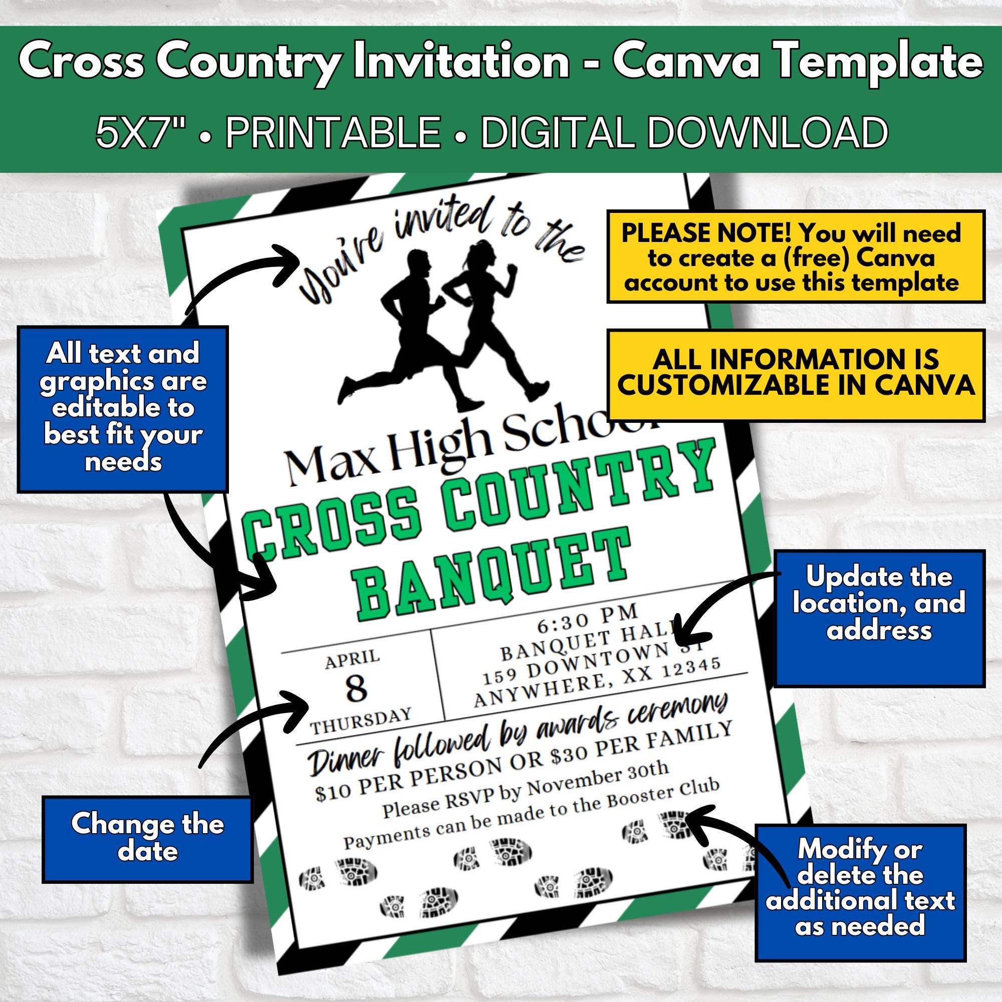 Printable Cross Country Team Banquet Invitation, Team Party, End of ...