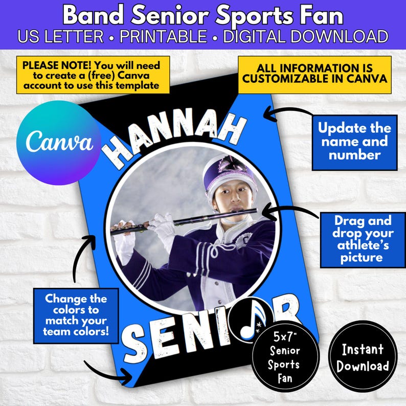 Editable Band Poster, Senior Fan, Marching Band Gift, Senior Night ...