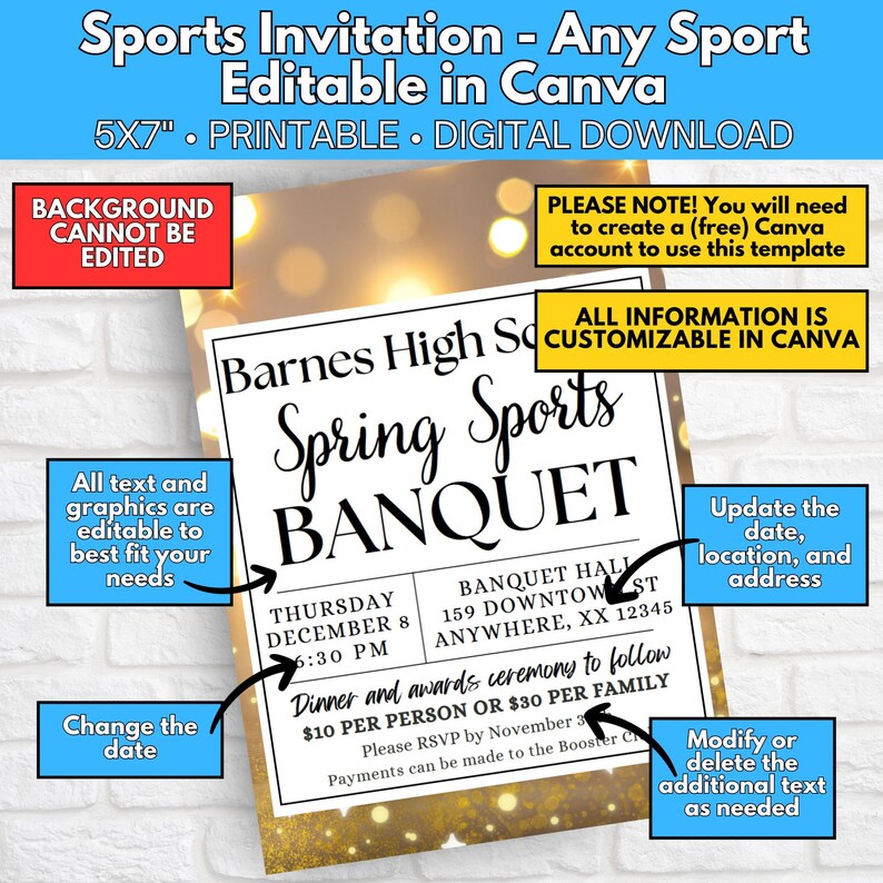 Editable Sports Banquet Invitation Template, All Sports, Team Party ...